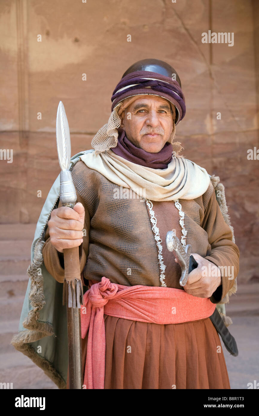Man dressed as a Nabatean Guard at the Treasury, Petra, Jordan, Middle ...