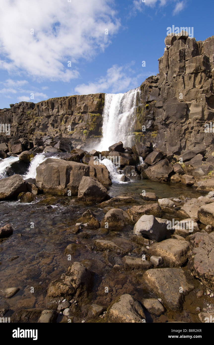 Oxararfoss waterfall on Mid Atlantic Rift Thingvellir National Park ...