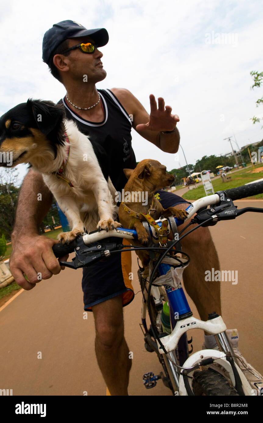 Taking his pets for a ride in Brasilia's main park Stock Photo - Alamy