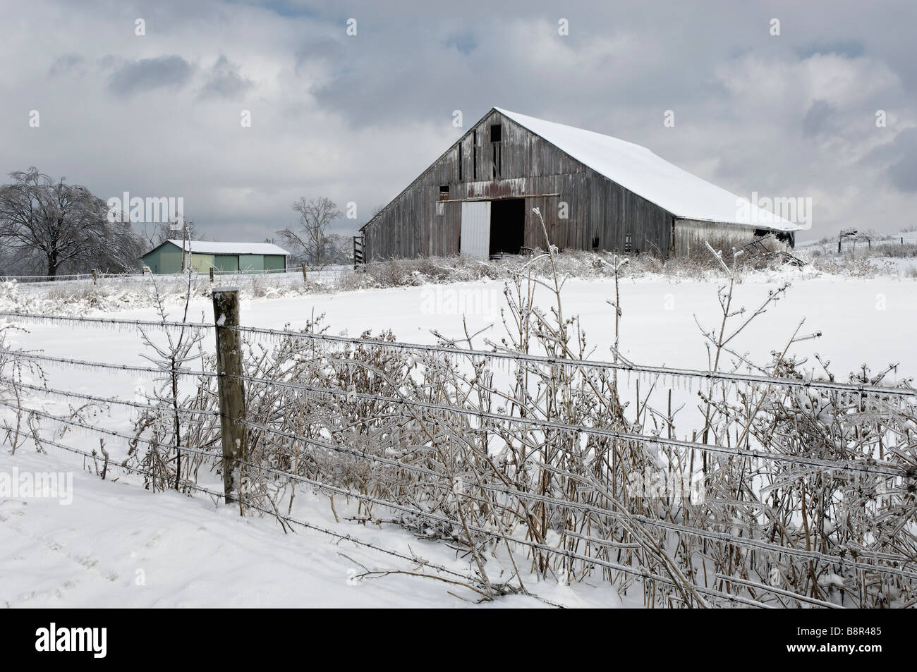Midwestern Farm Covered in Snow and Ice after Ice Storm in Floyd County ...