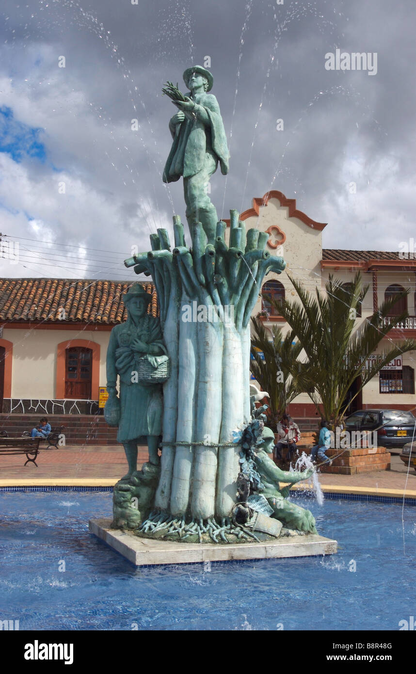 A fountain in the main plaze of the town of Aquitania, Colombia Stock ...