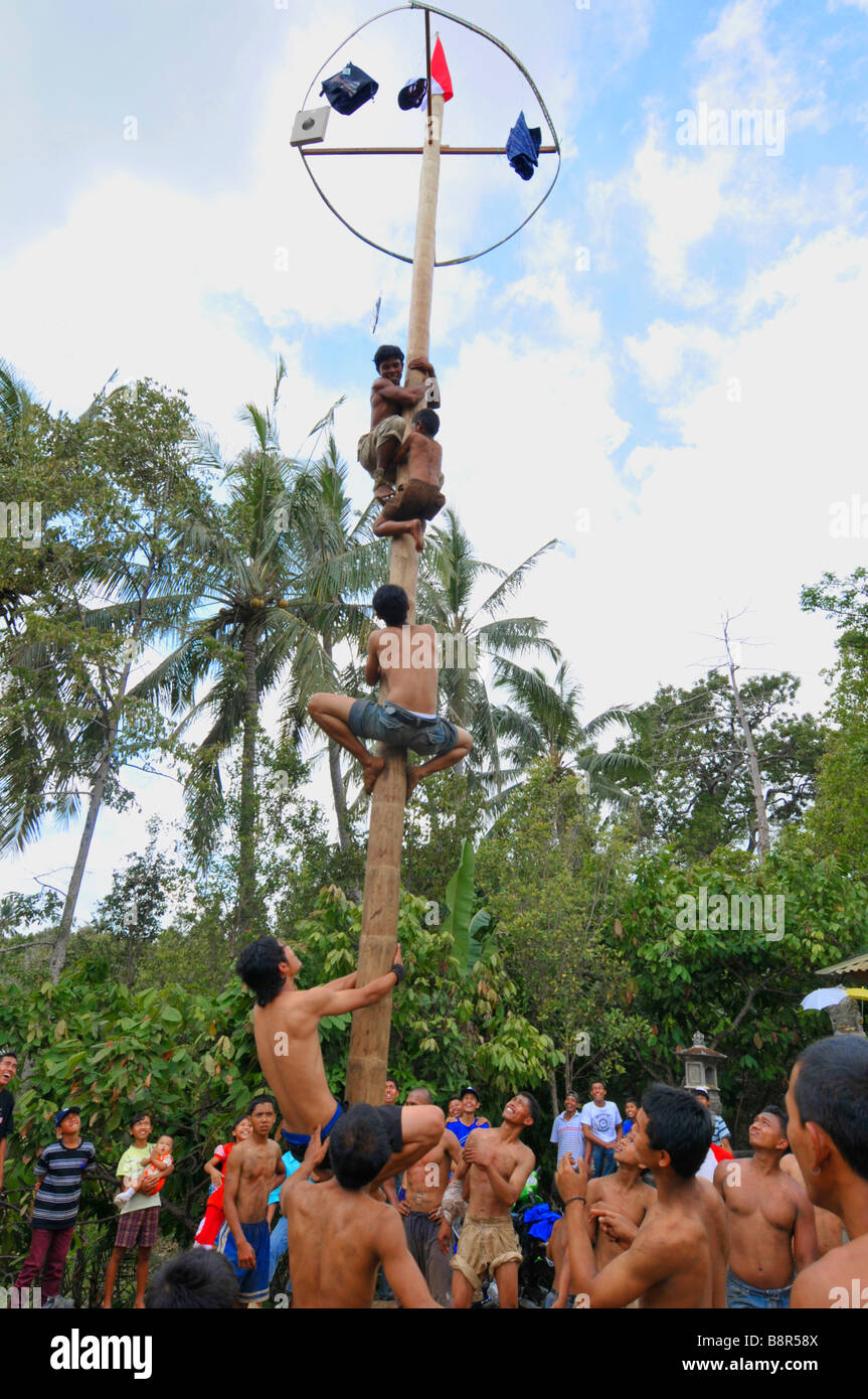 Climbing bamboo pole racing,Munduk,Bali,indonesia Stock Photo - Alamy
