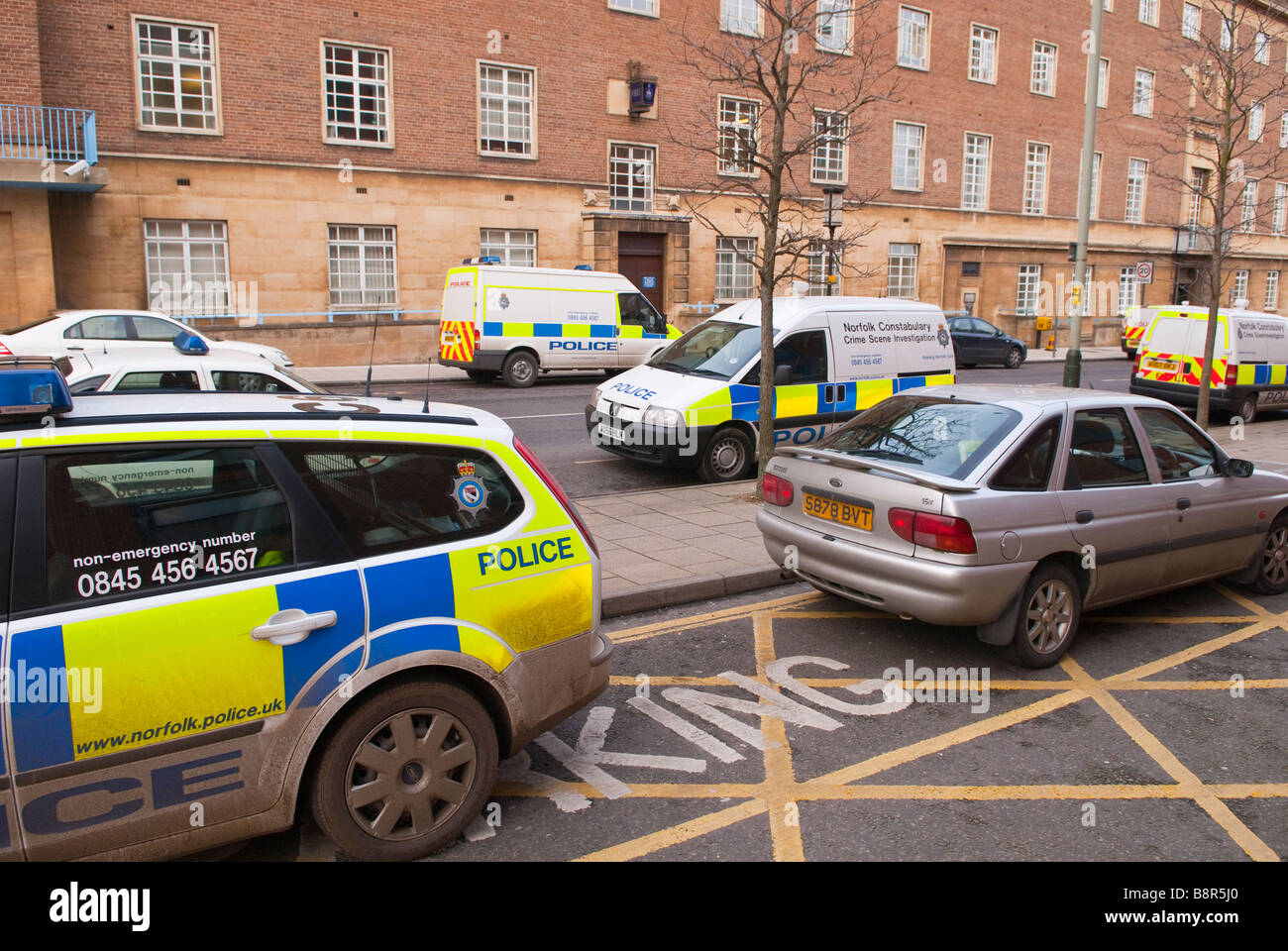 The police station HQ headquarters with cars outside in Norwich,Norfolk ...