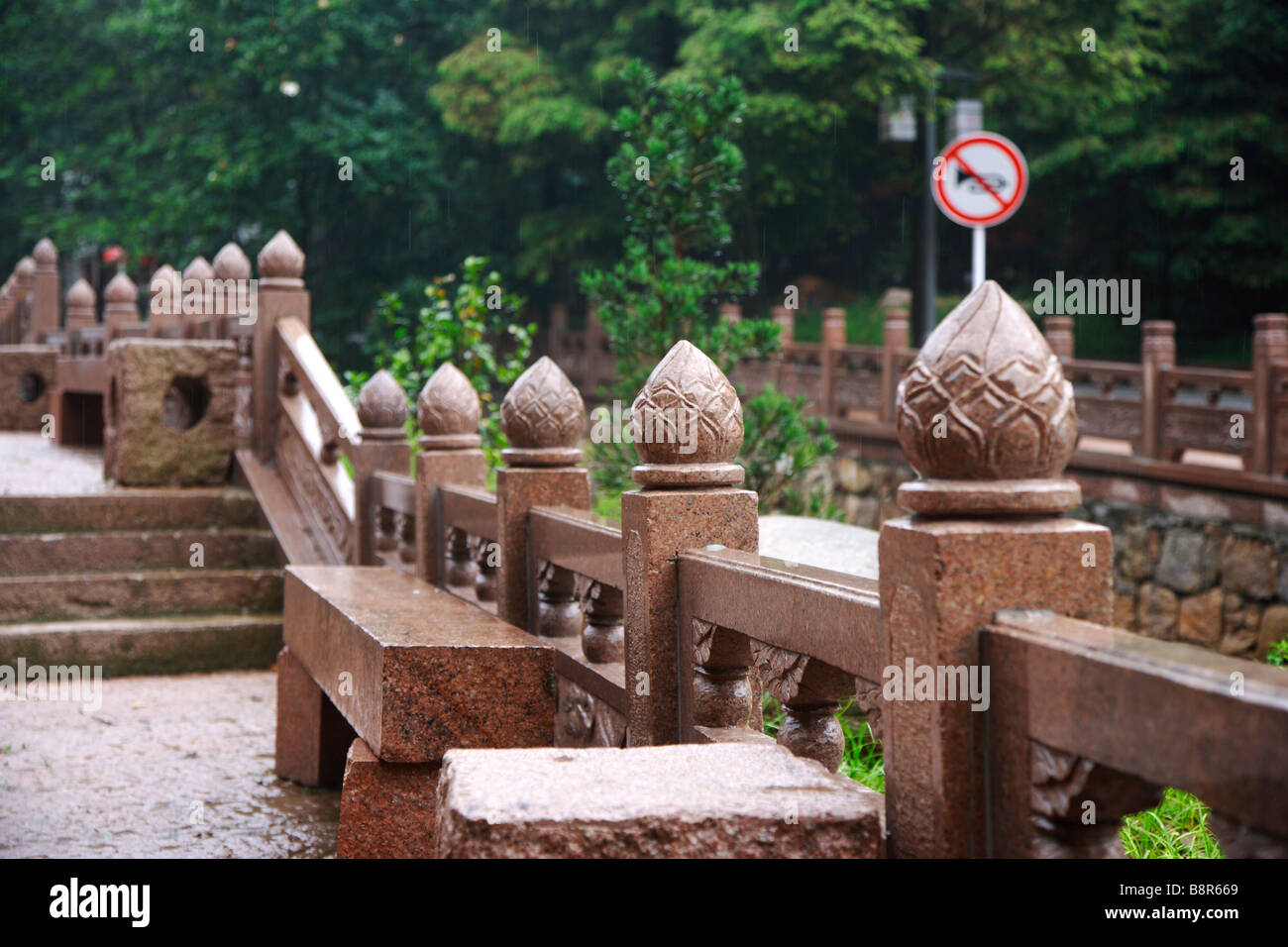 Railing with stone carving Stock Photo - Alamy