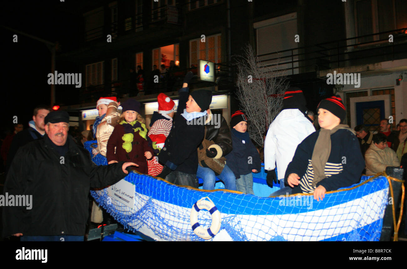 St Nicholas parade through streets of Boulogne sur mer, Pas de Calais ...