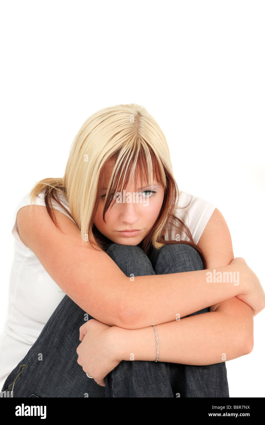 Portrait of young depressed teenage girl, studio shot Stock Photo - Alamy