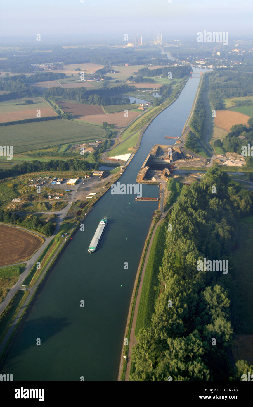inland waterway craft on Dortmund-Ems Canal, Germany, North Rhine ...