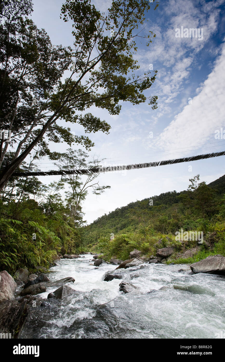 An old narrow hanging bridge Stock Photo - Alamy