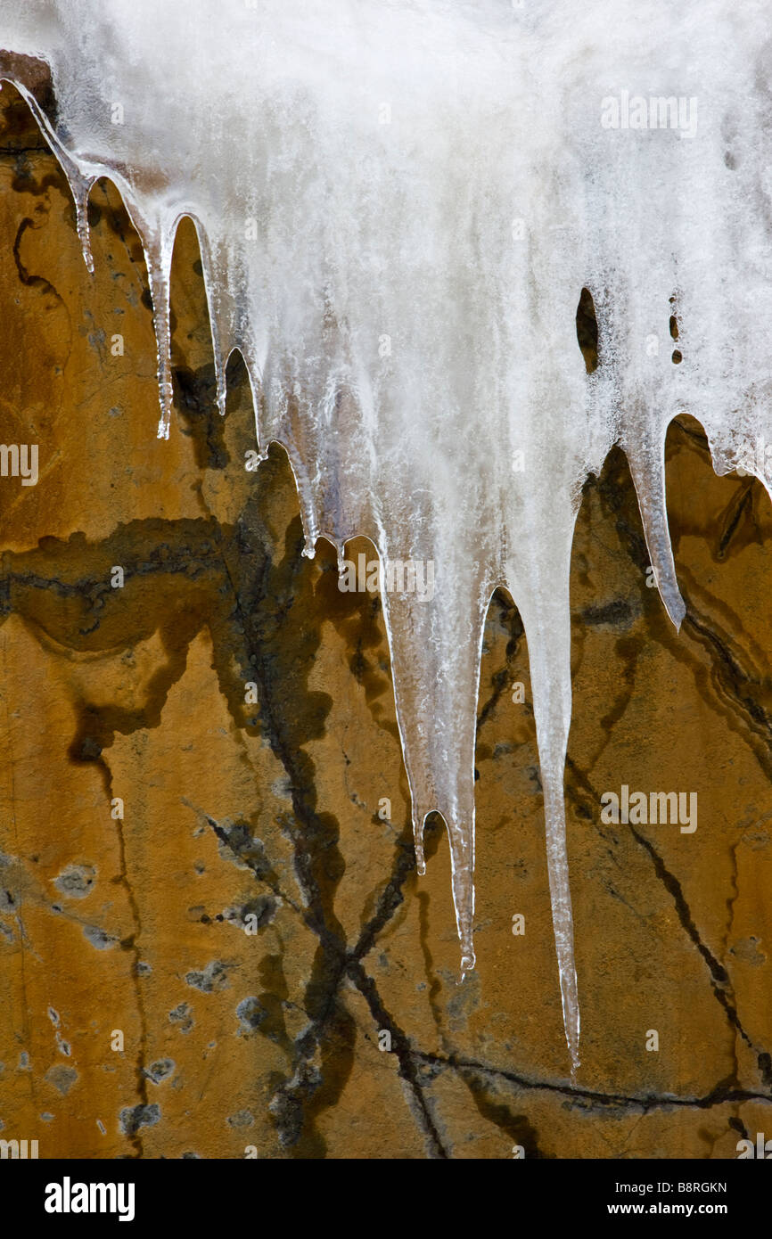 Large icicles hang from the roadside cliffs along The Million Dollar ...