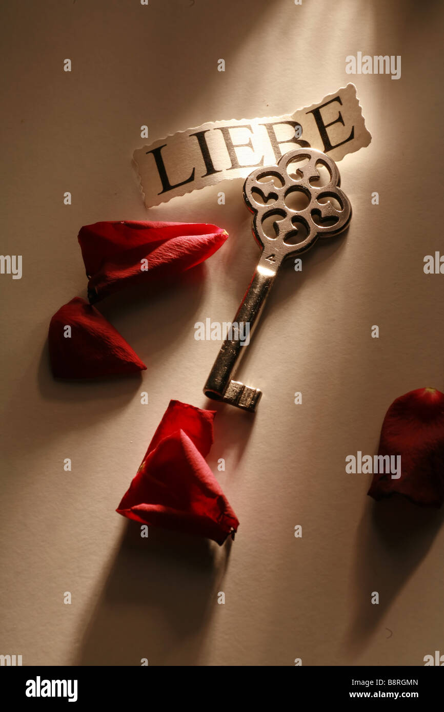 Picture of a symbolic key with notice Stock Photo - Alamy
