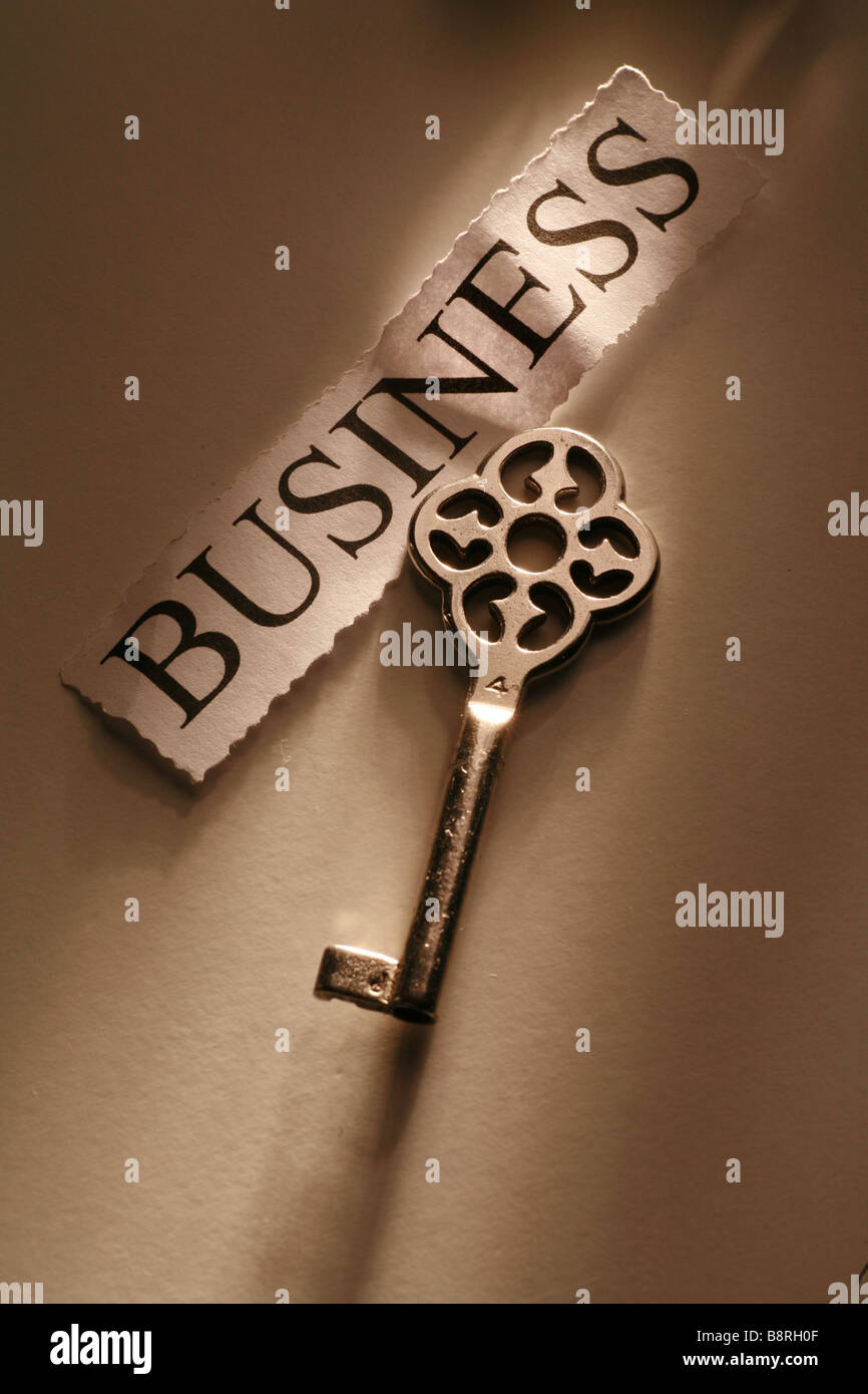 Picture of a symbolic key with notice Stock Photo - Alamy