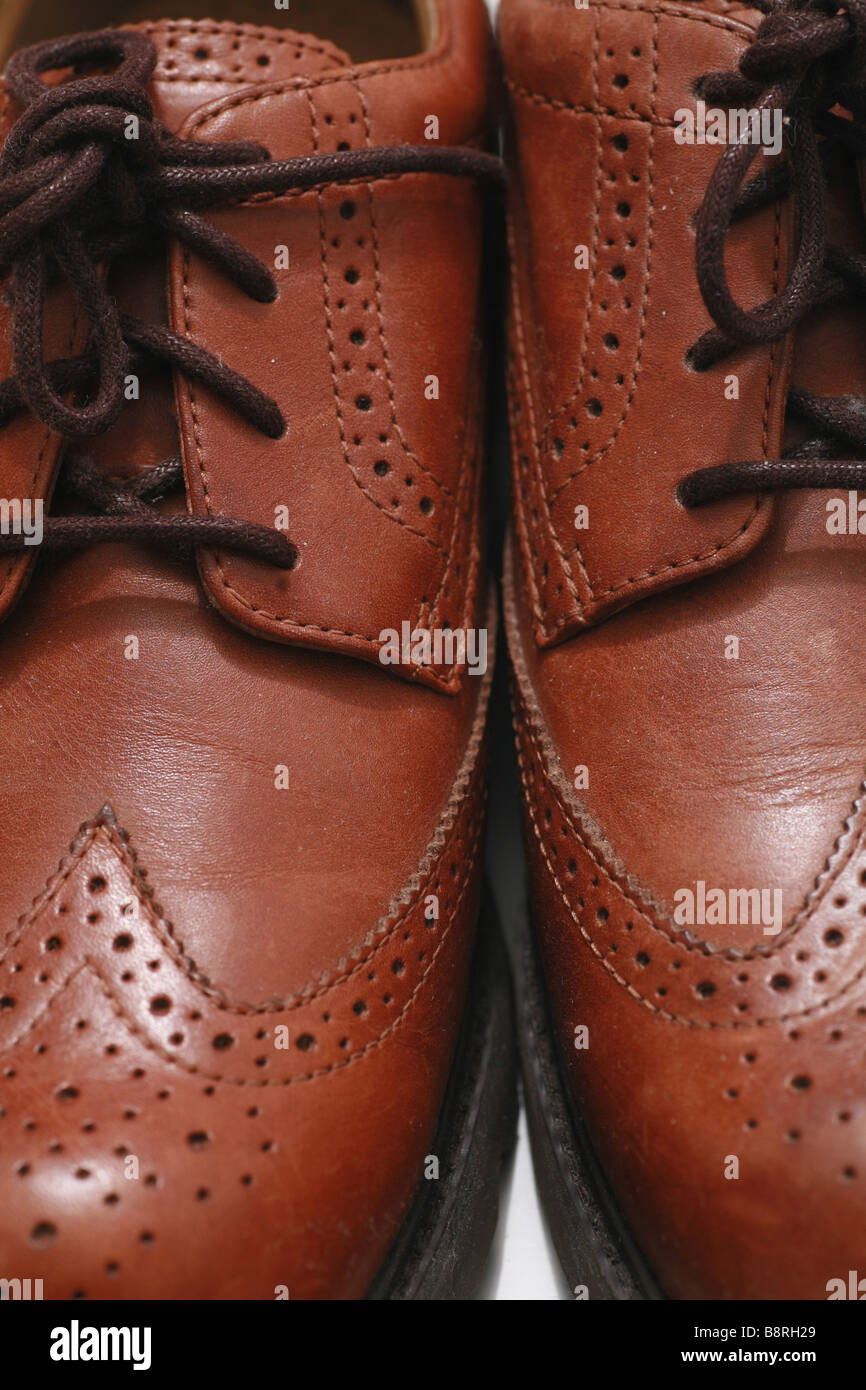 Close Up of some brown leather shoes Stock Photo - Alamy