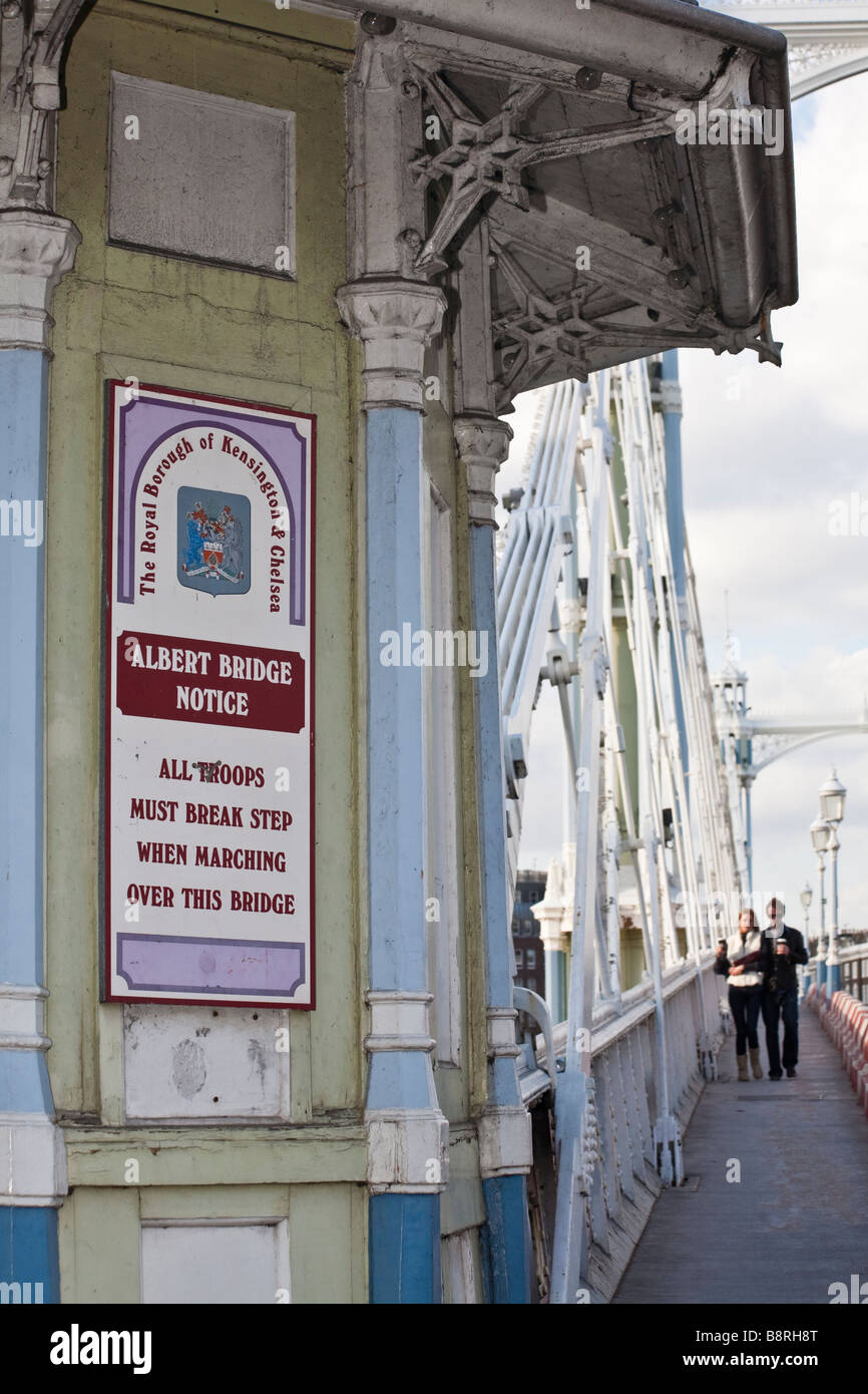 Notice on Albert Bridge, London reading: "All Troops Must Break Step ...