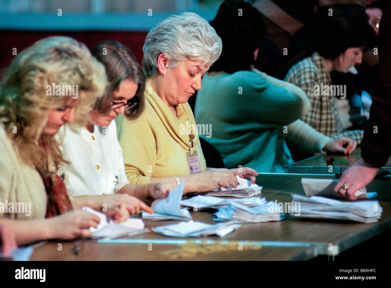 Counting ballot papers at election in UK Stock Photo - Alamy