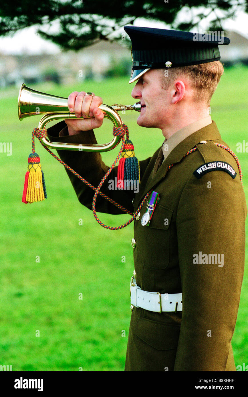 Bugler playing Last Post at funeral of Welsh Guards soldier veteran of ...