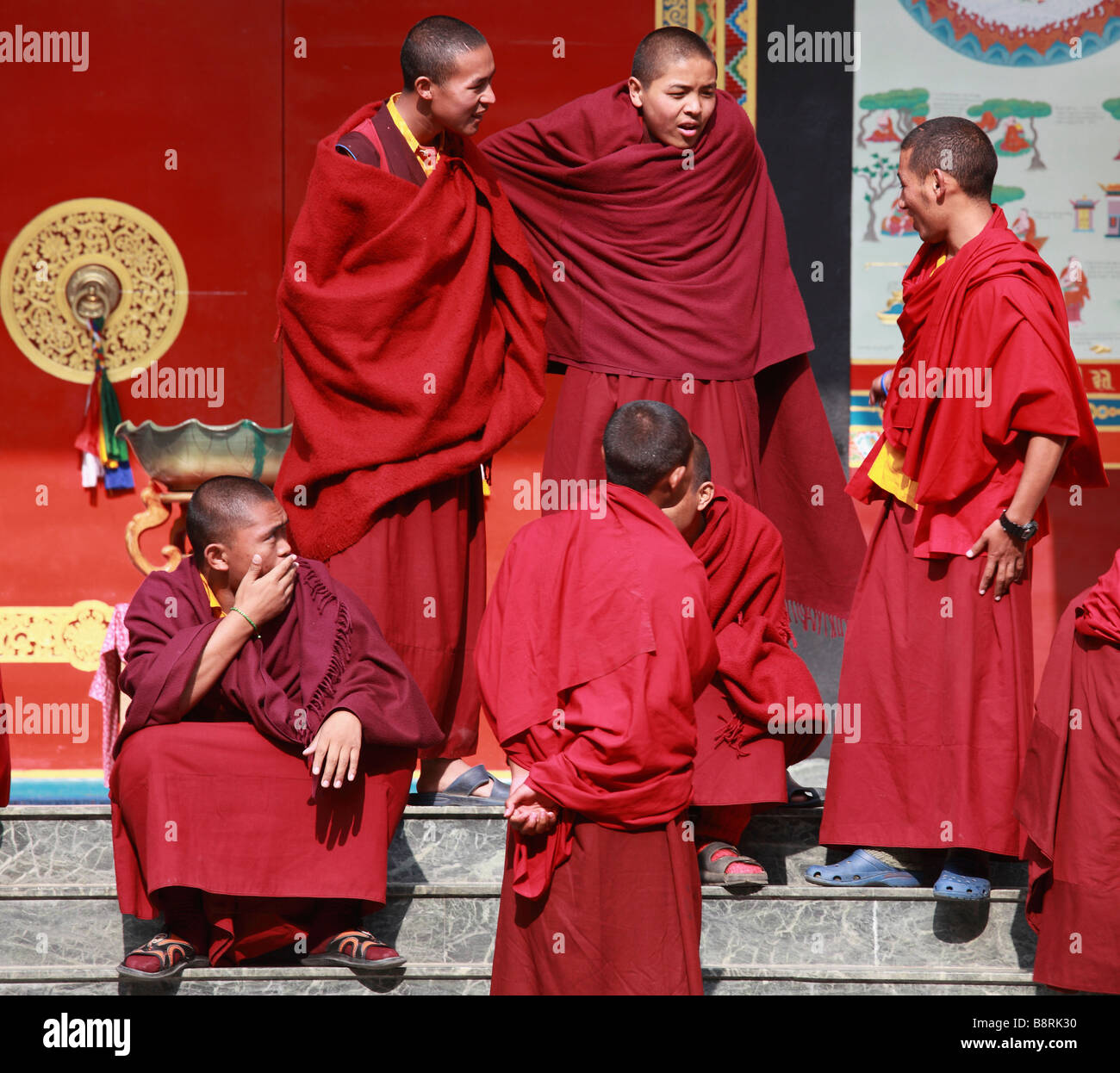 Nepal Kathmandu Valley Pharping tibetan buddhist monastery monks Stock ...