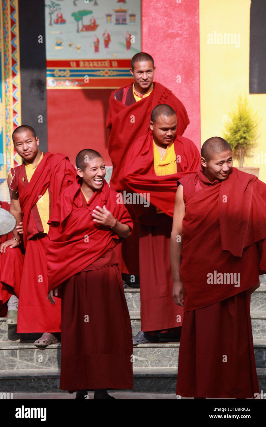 Nepal Kathmandu Valley Pharping tibetan buddhist monastery monks Stock ...