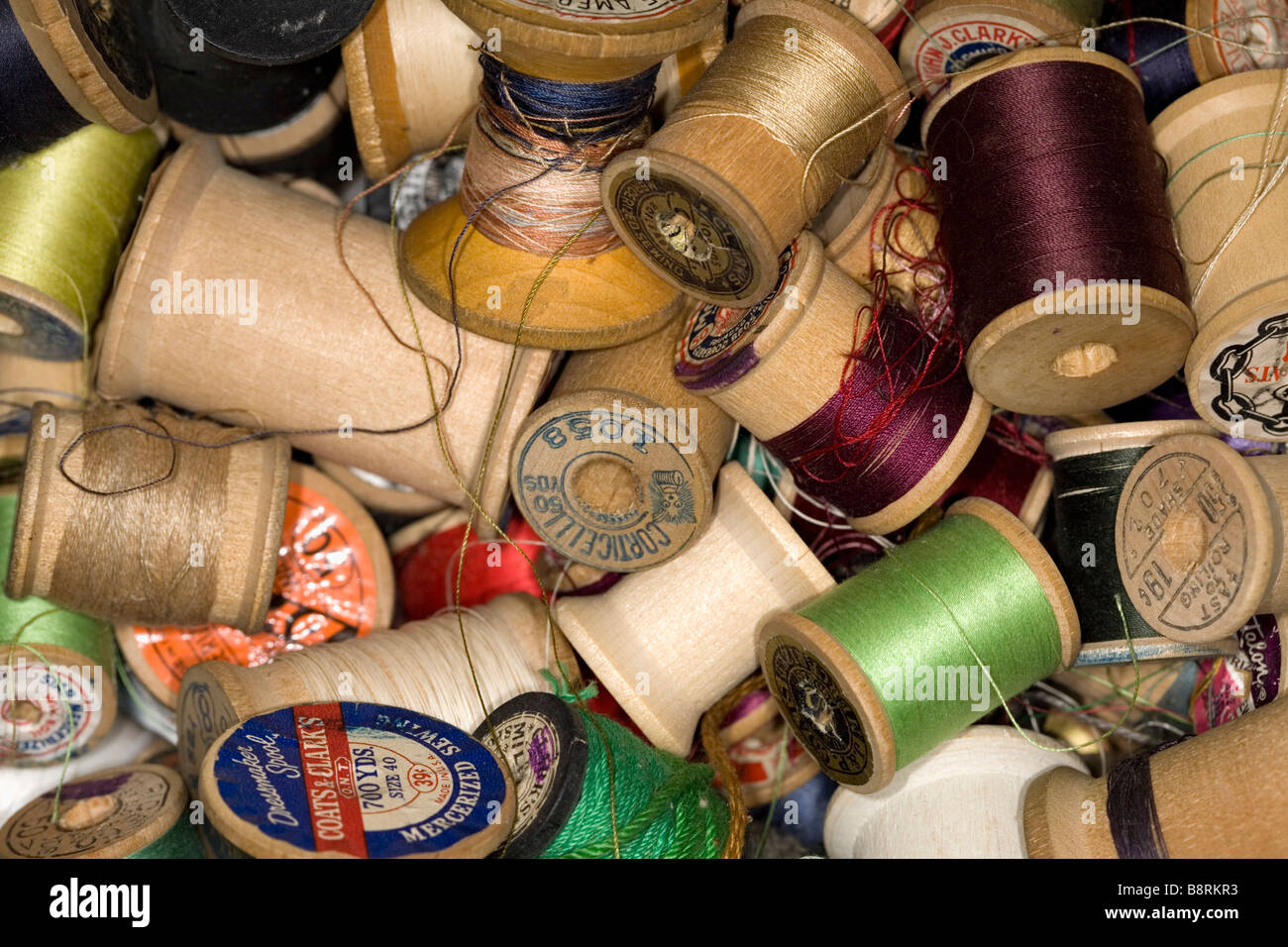 Still life of vintage spools of thread Stock Photo - Alamy
