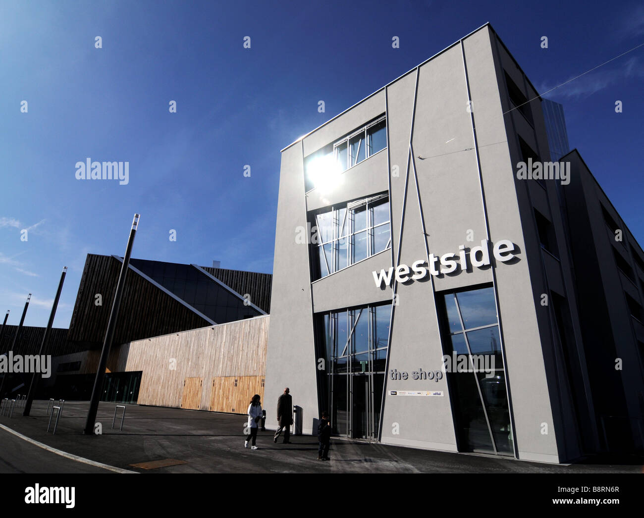 Facade of the Westside shopping centre in Bern, whose striking design ...