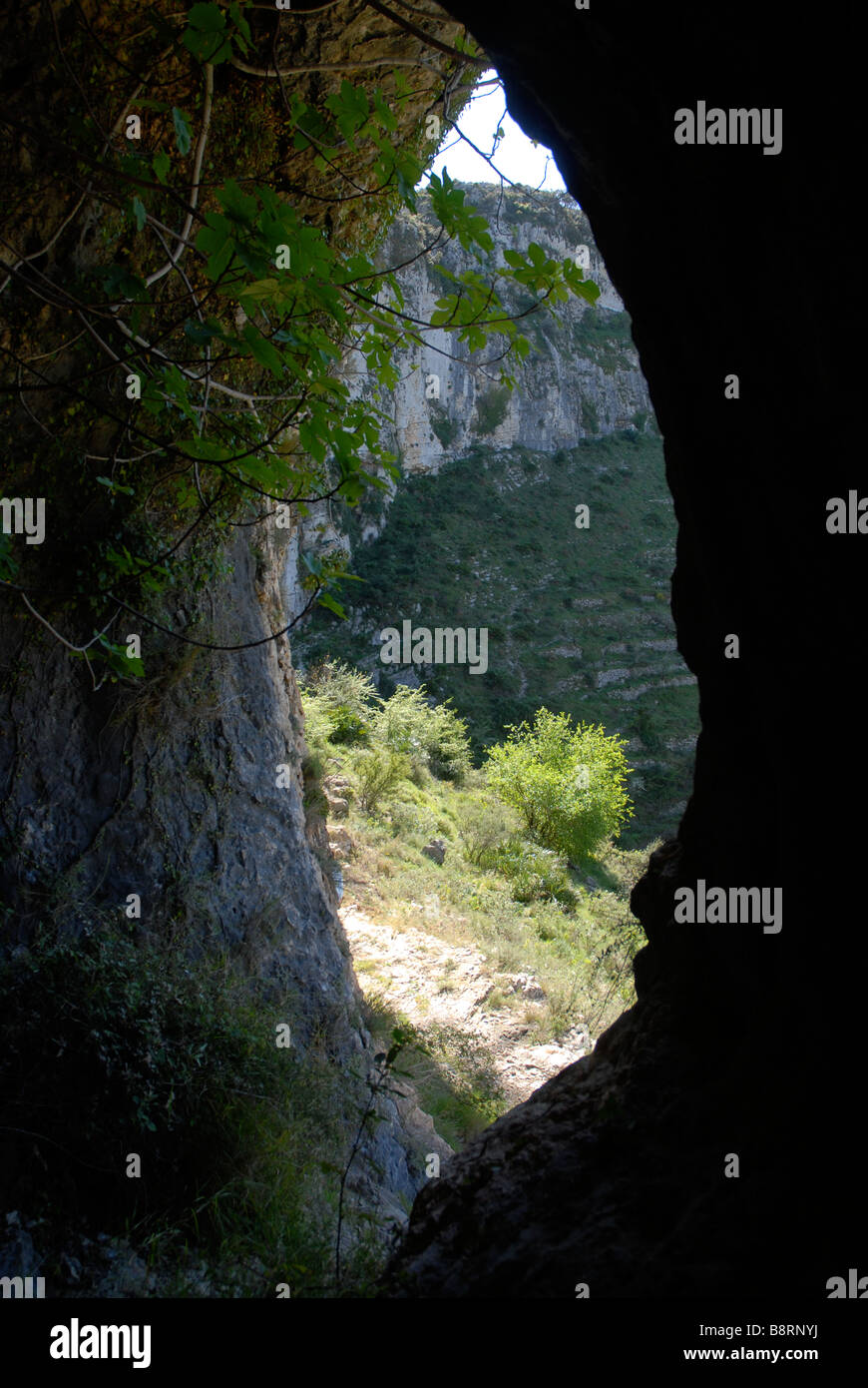 looking out of a cave, Vall de Laguart, Benimaurell, Alicante Province ...