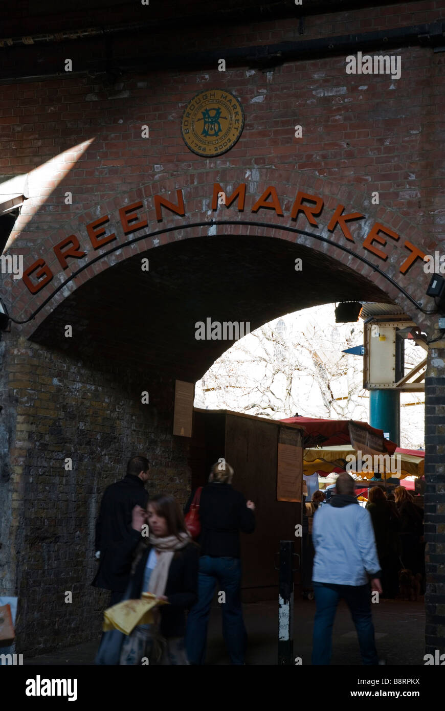 A way into Green Market, Borough Market in London, England UK Stock ...