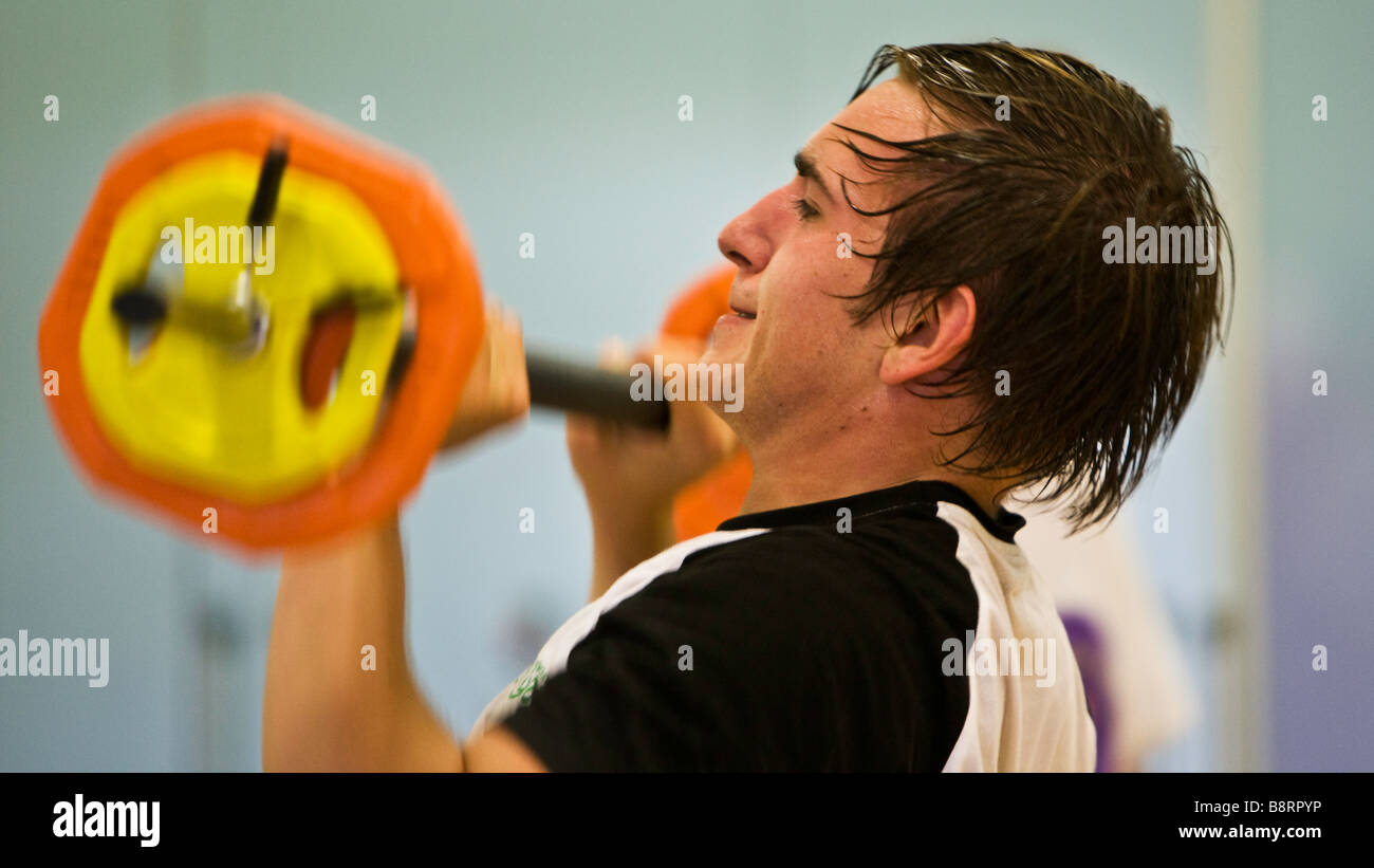 Man Showing Sweat & Effort Of Exertion During Circuit Training Stock ...