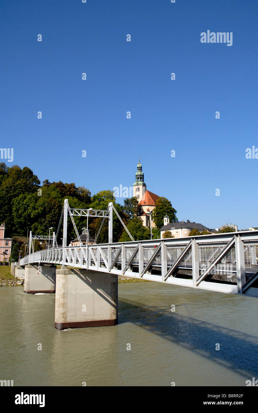 Mullerkirche and the Salzbach River in Salzburg in Austria Stock Photo ...