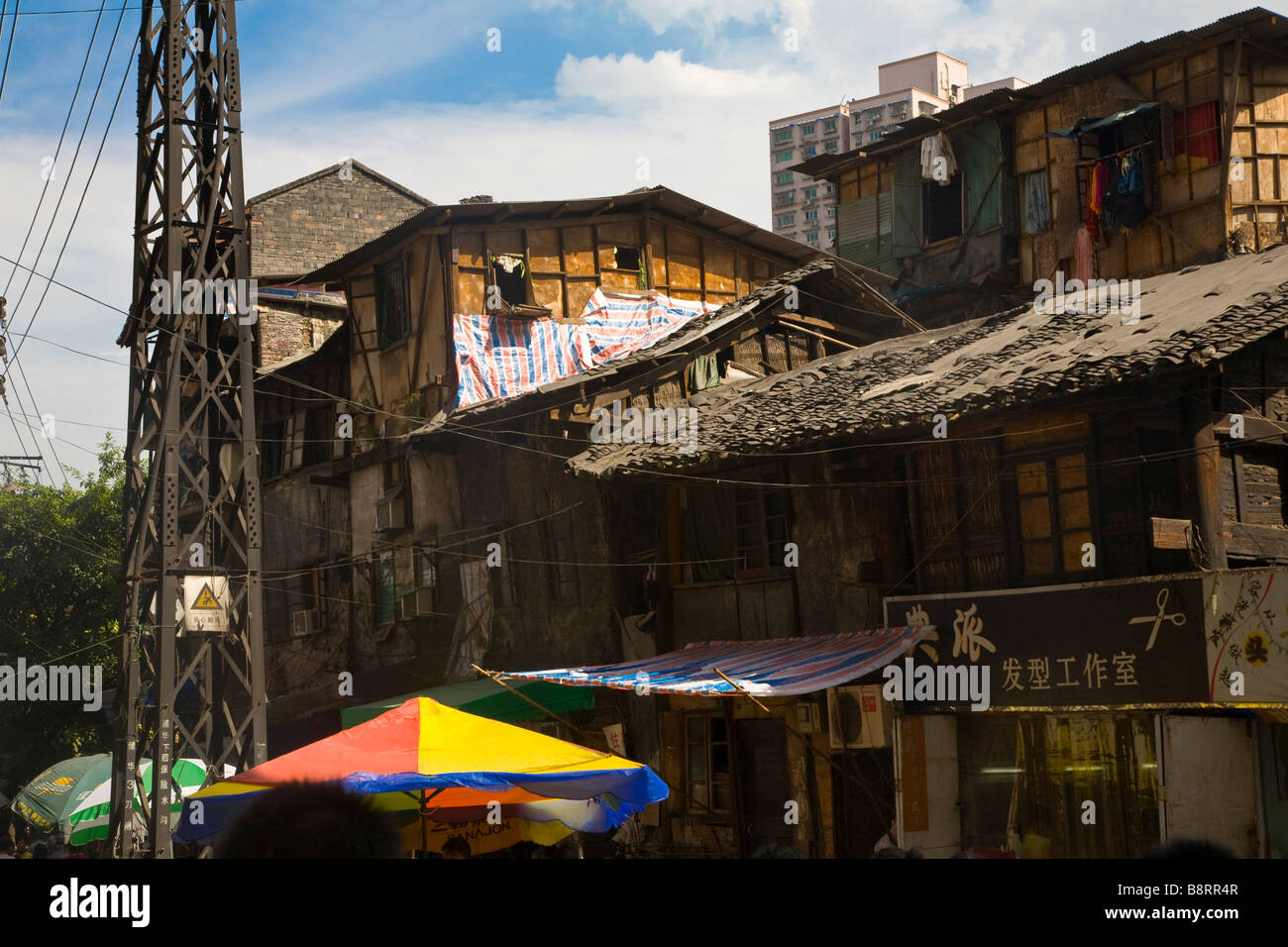 Traditional chinese half-timbered wooden frame houses in the old city ...
