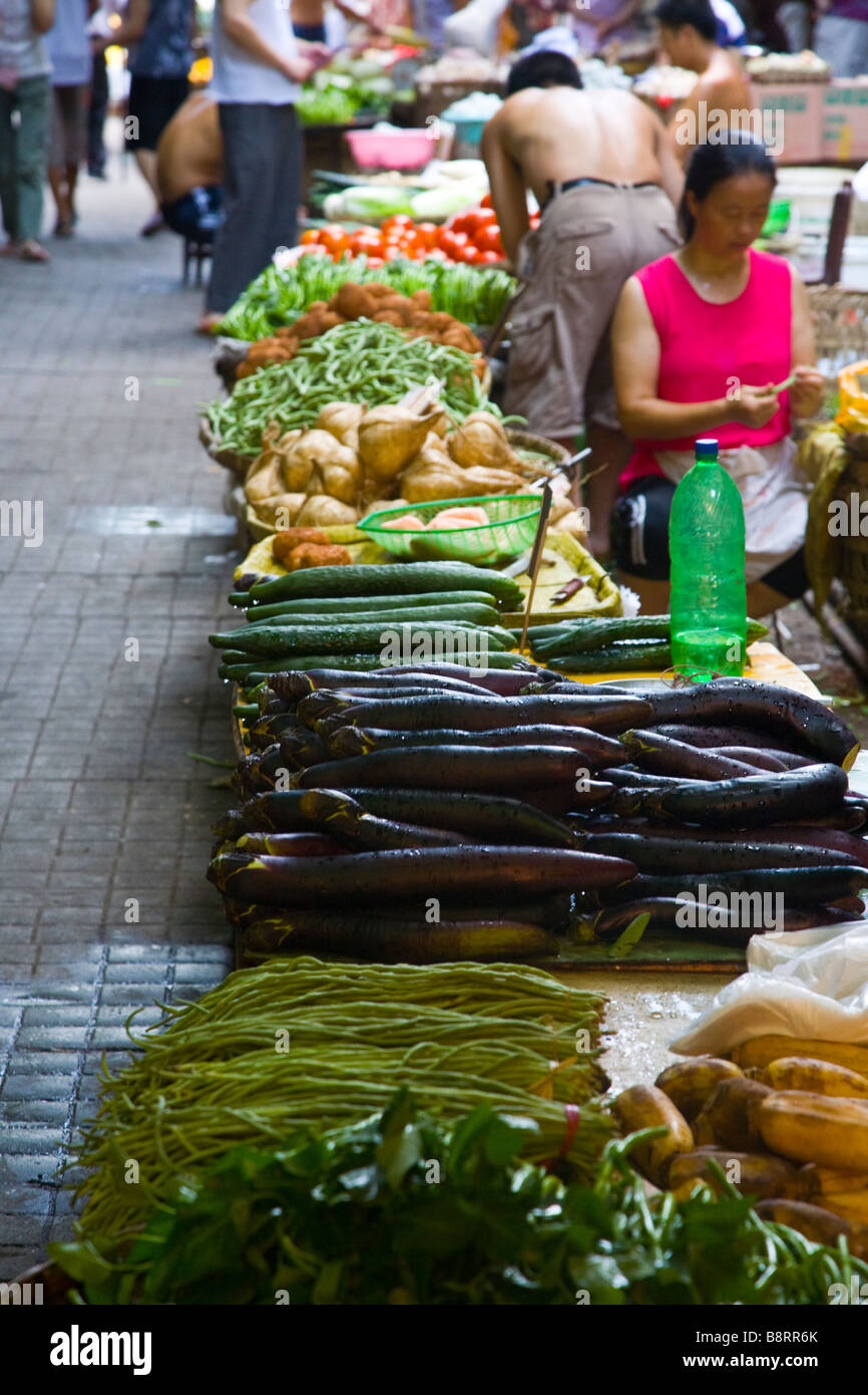 Vegetable stall at the outdoor market of the old city in Chongqing ...