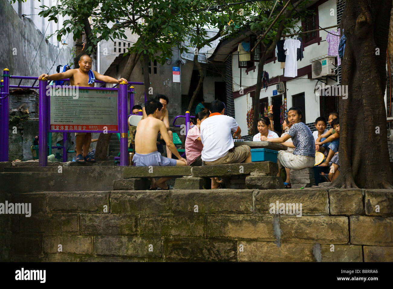 Community gathering in the old part of Chongqing City, southwestern ...