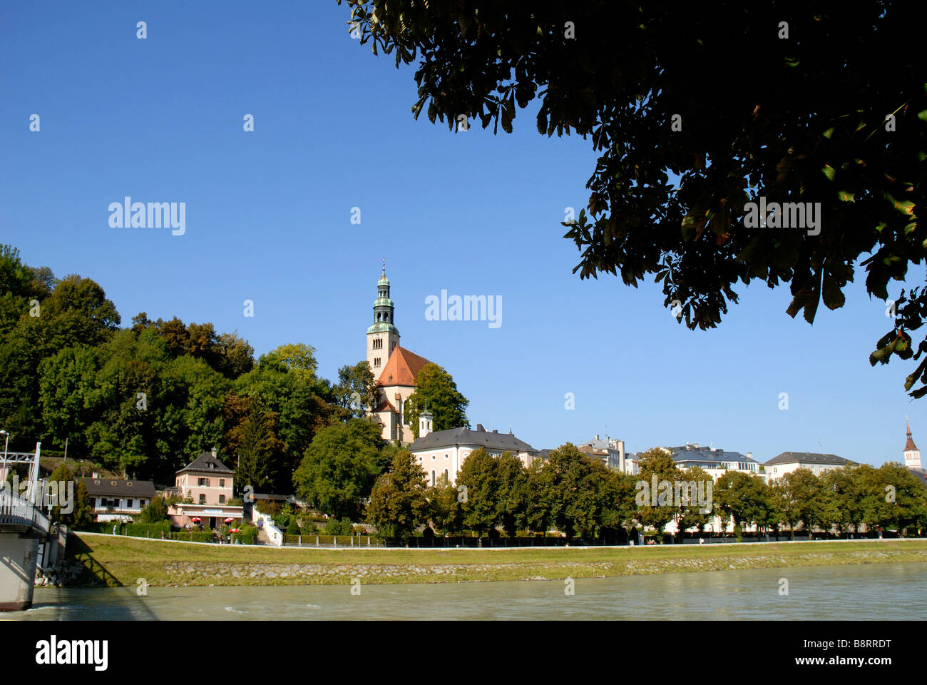 Mullerkirche and the Salzbach River in Salzburg in Austria Stock Photo ...