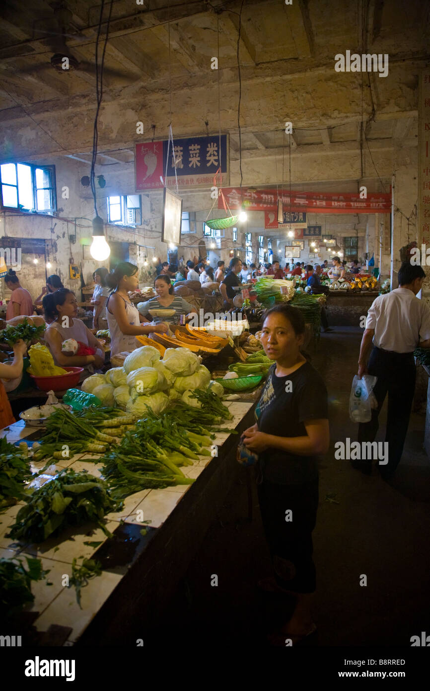 Chinese vegetables at an indoor market in the old part of Chongqing ...