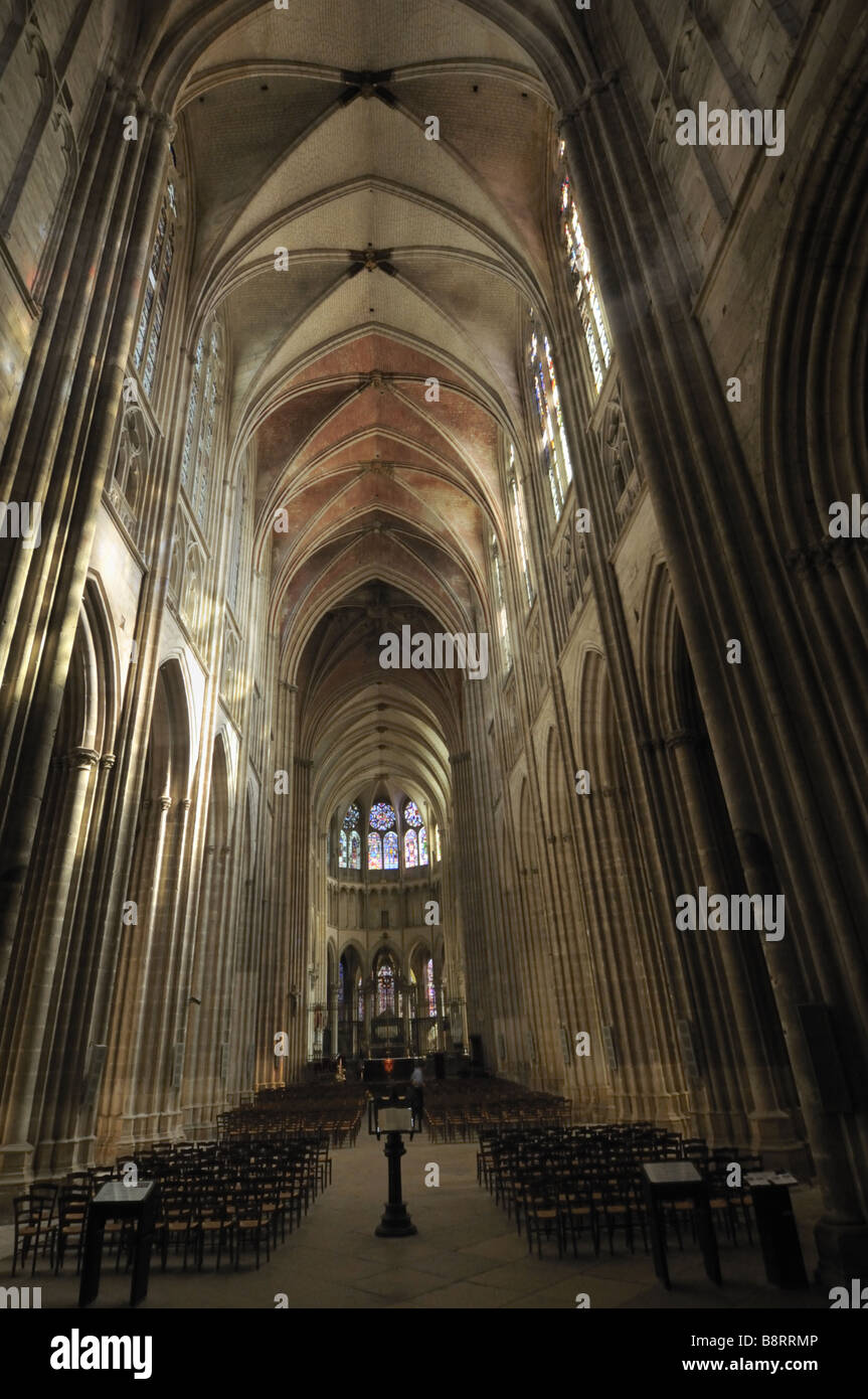 The nave of Saint Etienne cathedral with ribbed vault Auxerre France ...