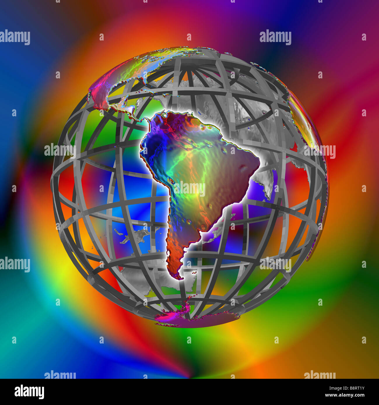 Colorful abstract version of globe centered on the continent of South ...