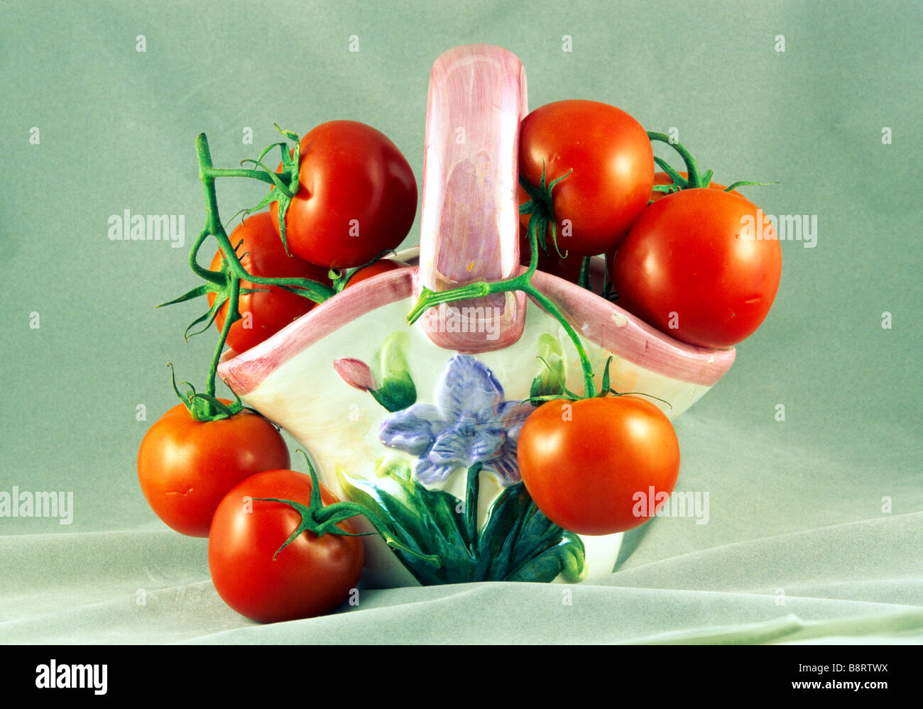 Tomatoes arranged in vase, porcelain clay ceramic vase basket clusters ...