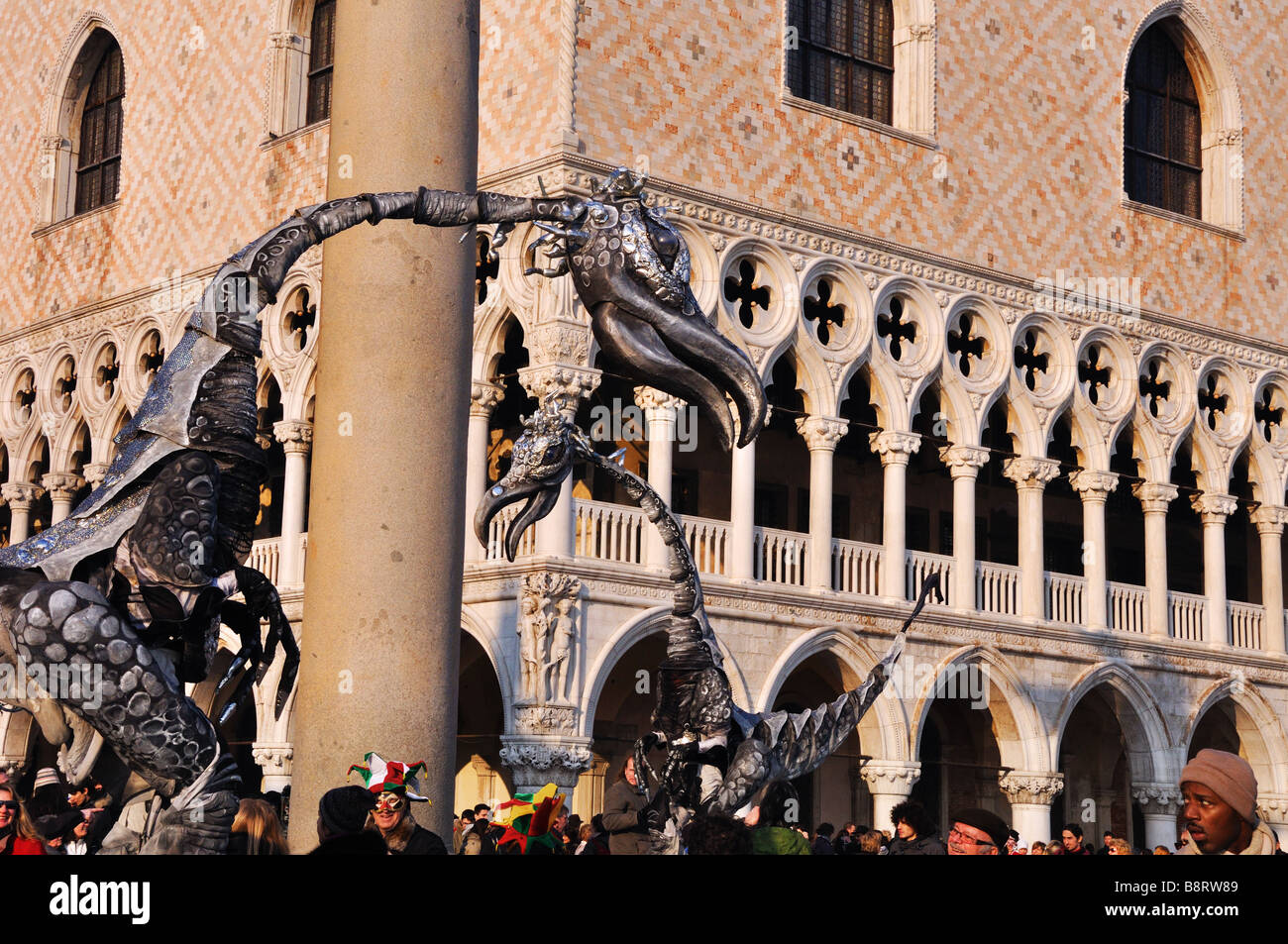 Dinosaur used in the Venice Carnival Febuary 2009. An actor on stilts ...