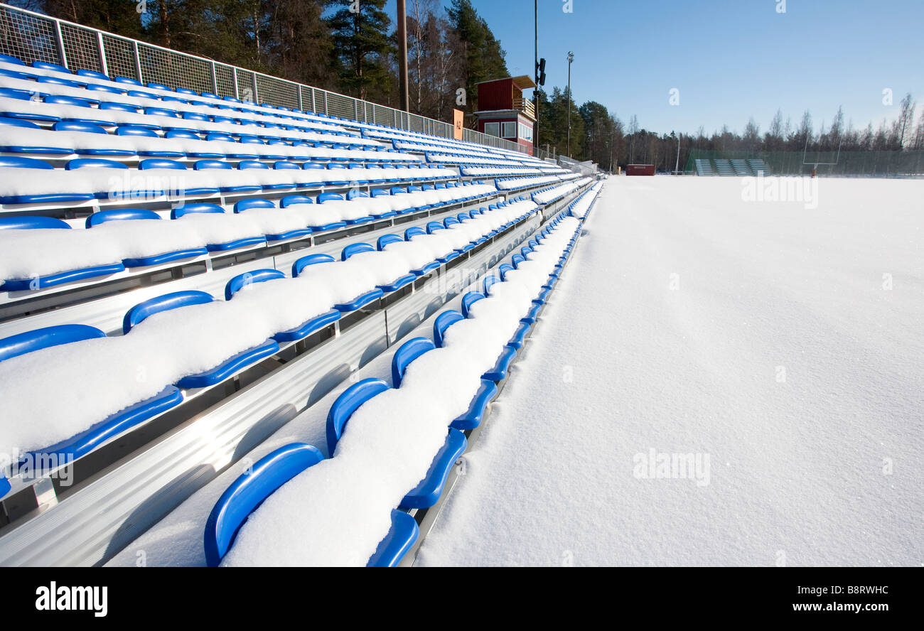Cold seats at Finnish football stadium at Winter , Finland Stock Photo ...