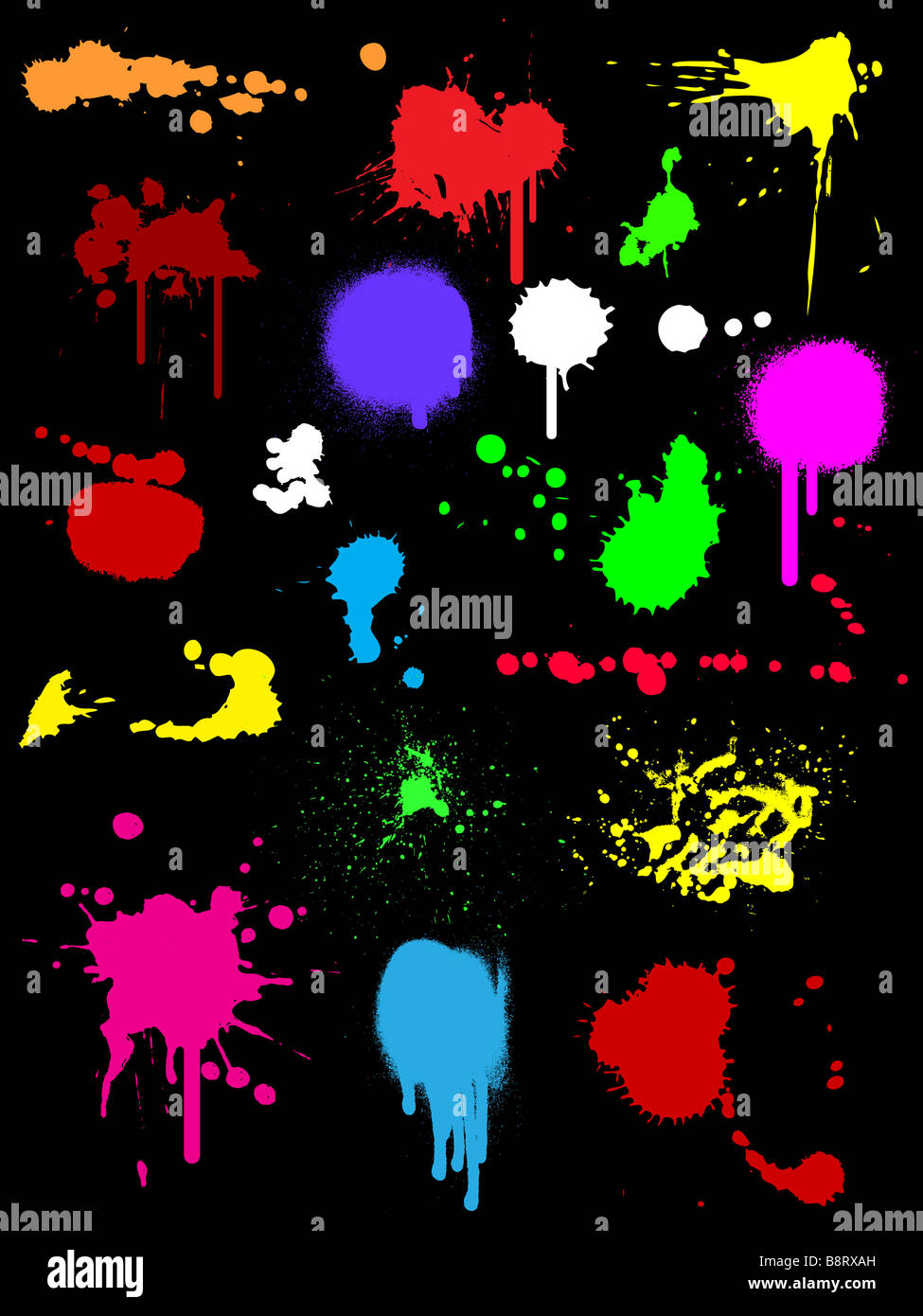 Colourful ink splats on black background Stock Photo - Alamy
