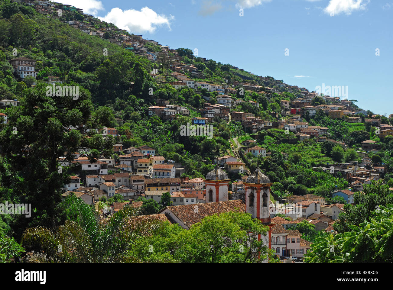 A hillside view of Ouro Preto, an historic, colonial gold mining town ...