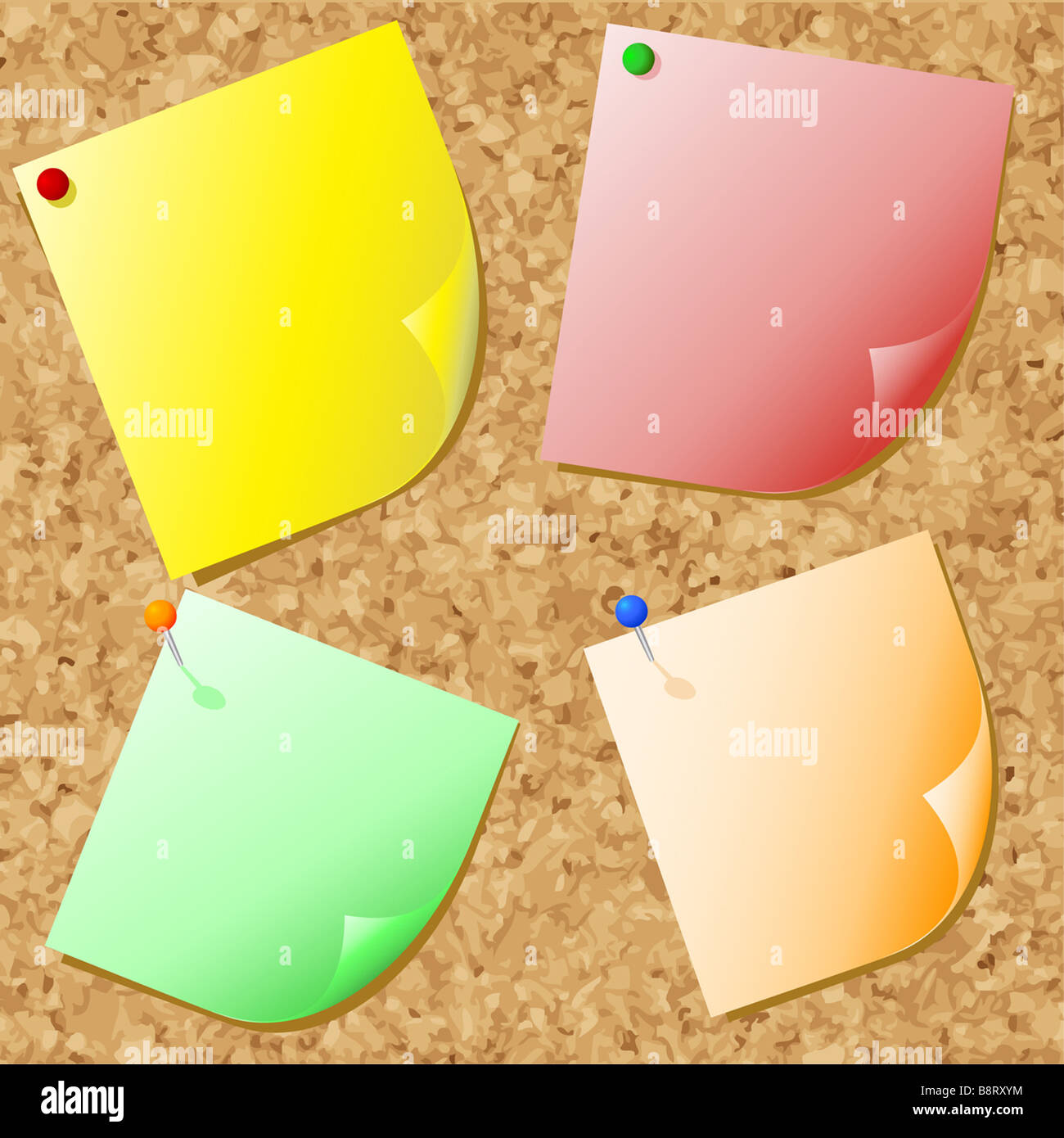 Different coloured post it notes on cork noticeboard Stock Photo - Alamy