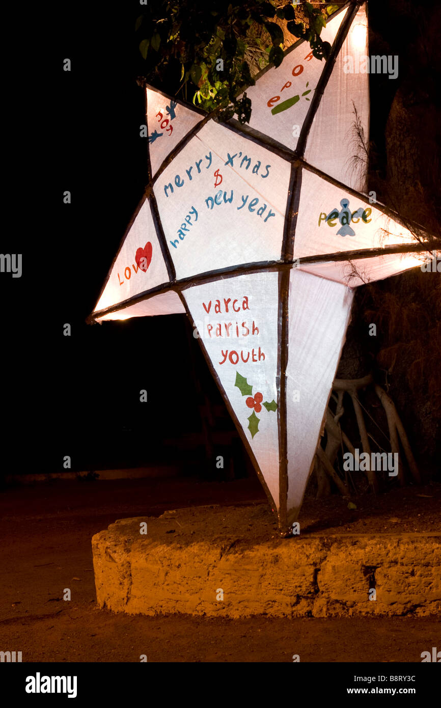 Illuminated morning star christmass decoration on square in front of ...