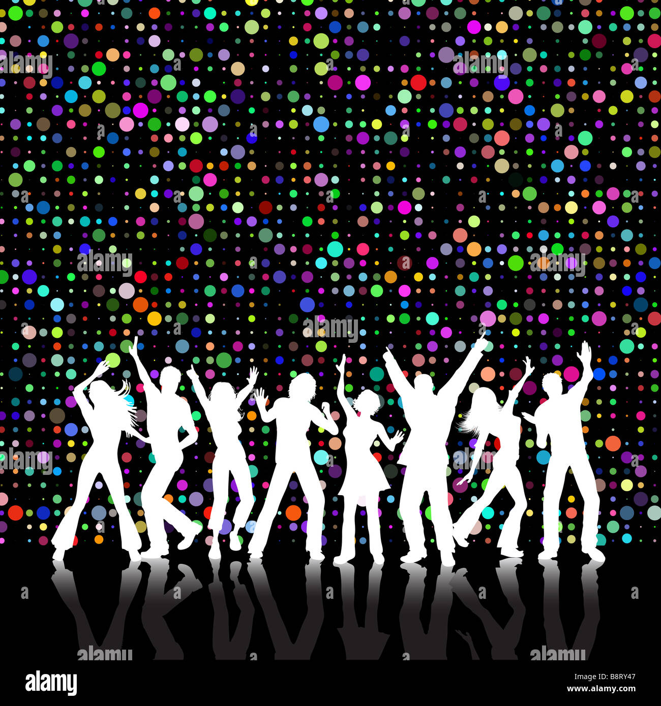 Retro styled colourful background with people dancing Stock Photo - Alamy