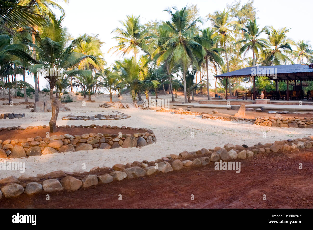 Beach garden with hut bar on Varca beach, Goa, India Stock Photo - Alamy