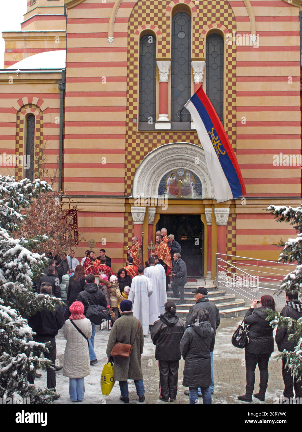 Believers gather at Orthodox Christian Churchof Holy Trinity in Banja ...