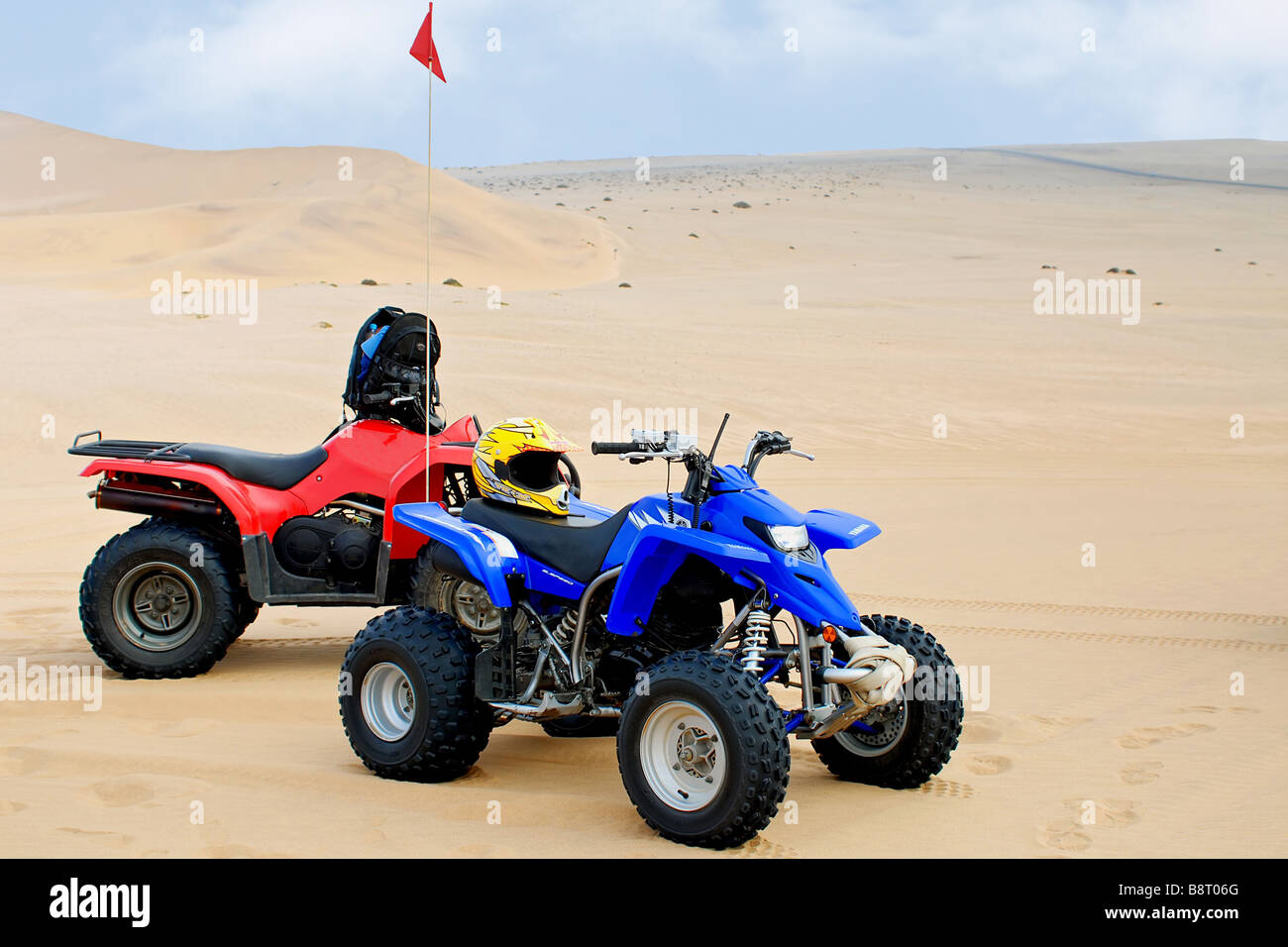 quad bikes displayed in the Namib Desert near Swakopmund, Namibia Stock ...