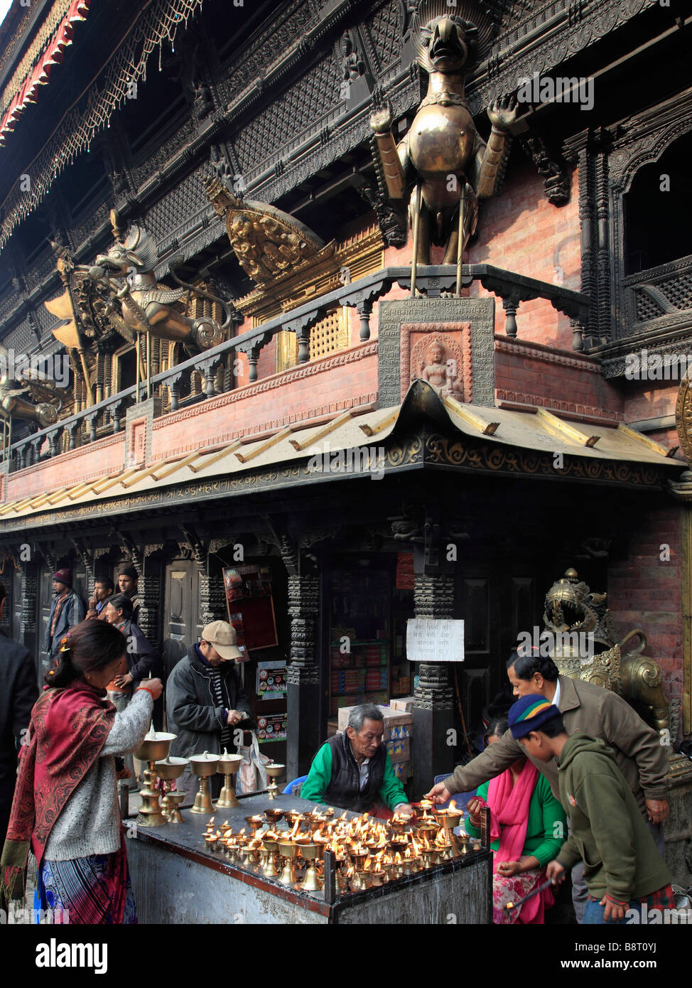 Nepal Kathmandu Indra Chowk Akash Bhairab shrine people butter lamp ...