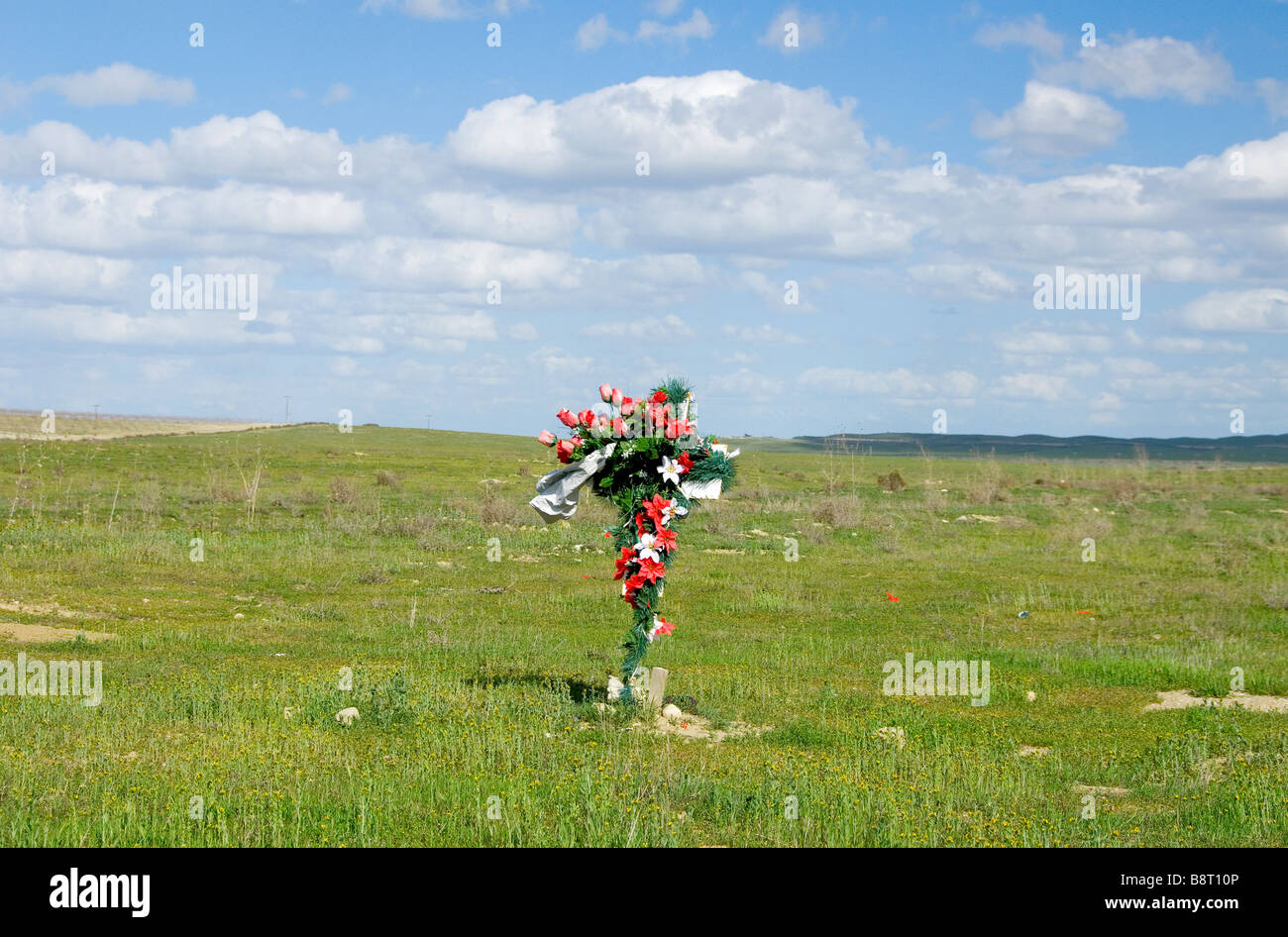 Roadside memorial for the victim of a traffic accident, CA Stock Photo ...