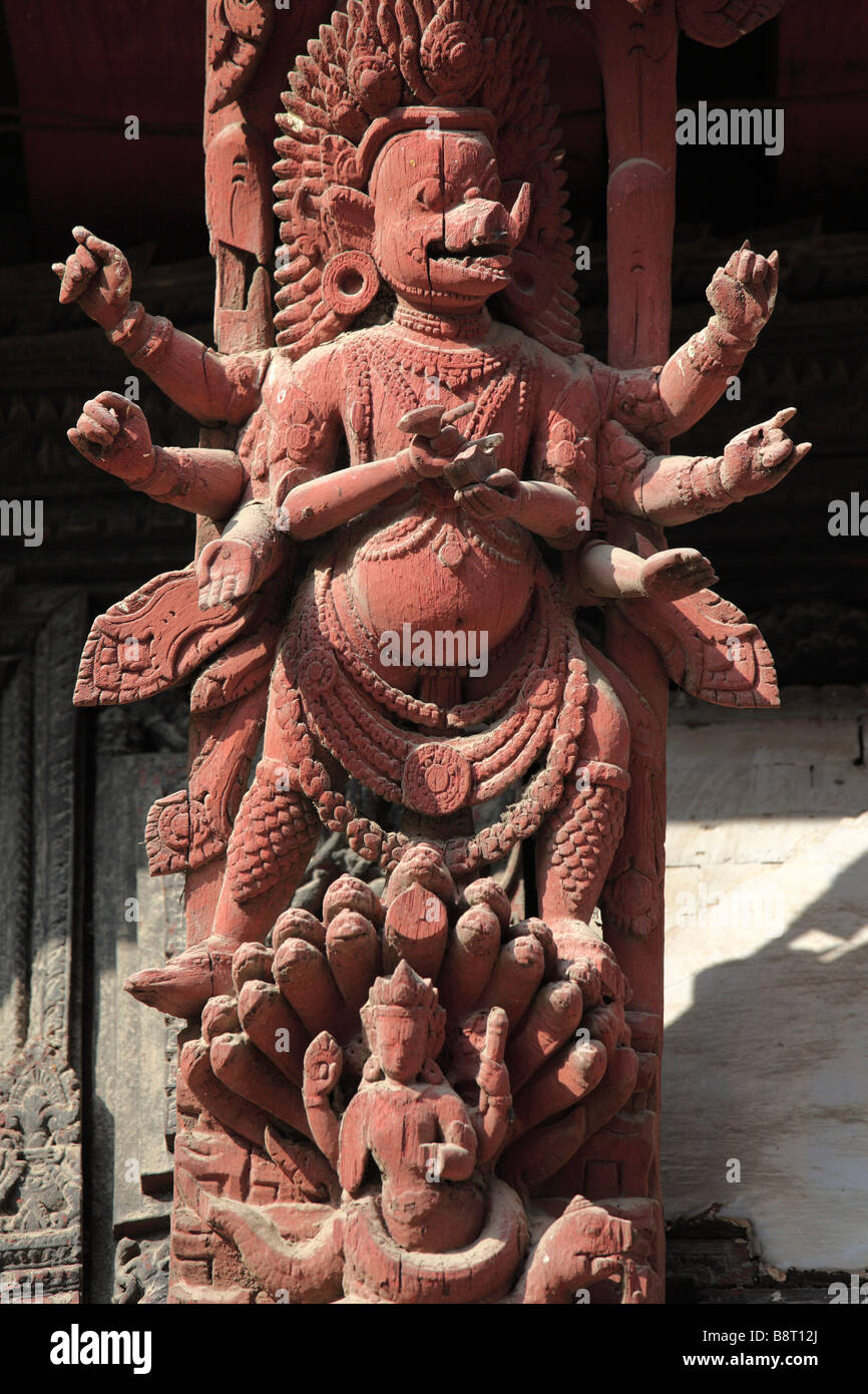 Nepal Kathmandu Durbar Square Kastha Mandap woodcarving statue Stock ...