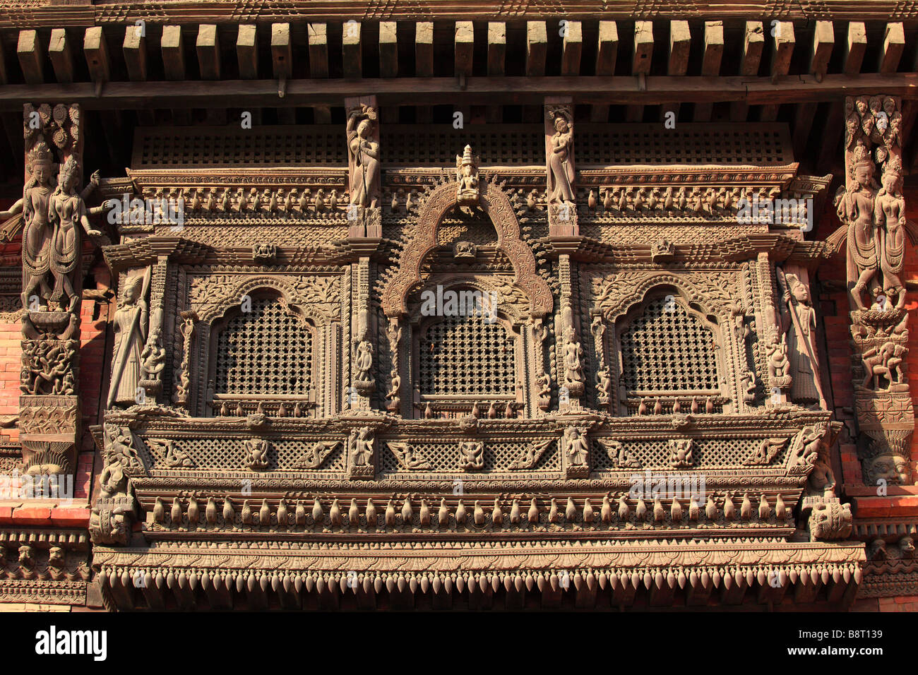Nepal Kathmandu Basantapur Tower woodcarving windows Stock Photo - Alamy