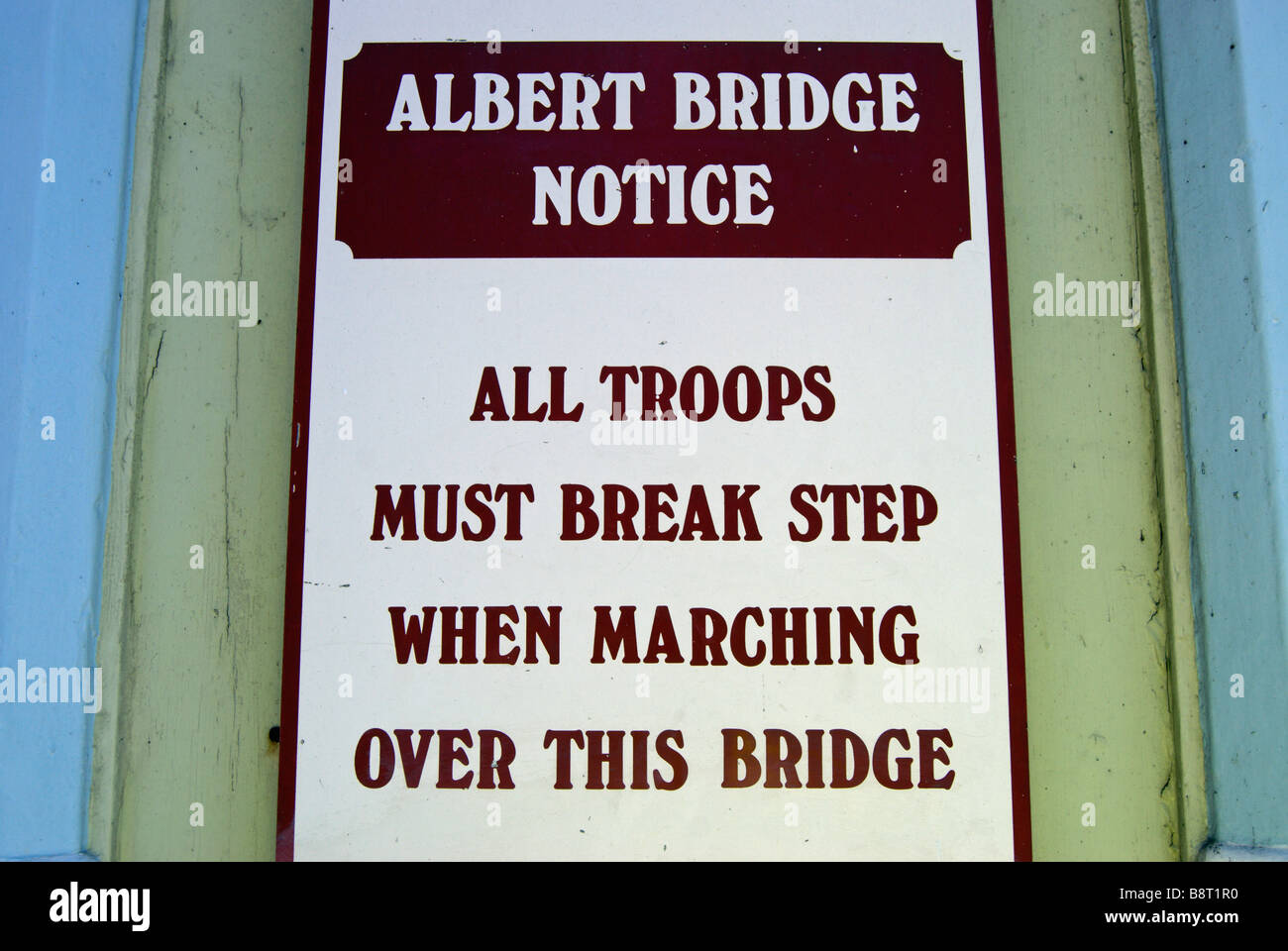 notice on albert bridge, chelsea, london, england, instructing troops ...
